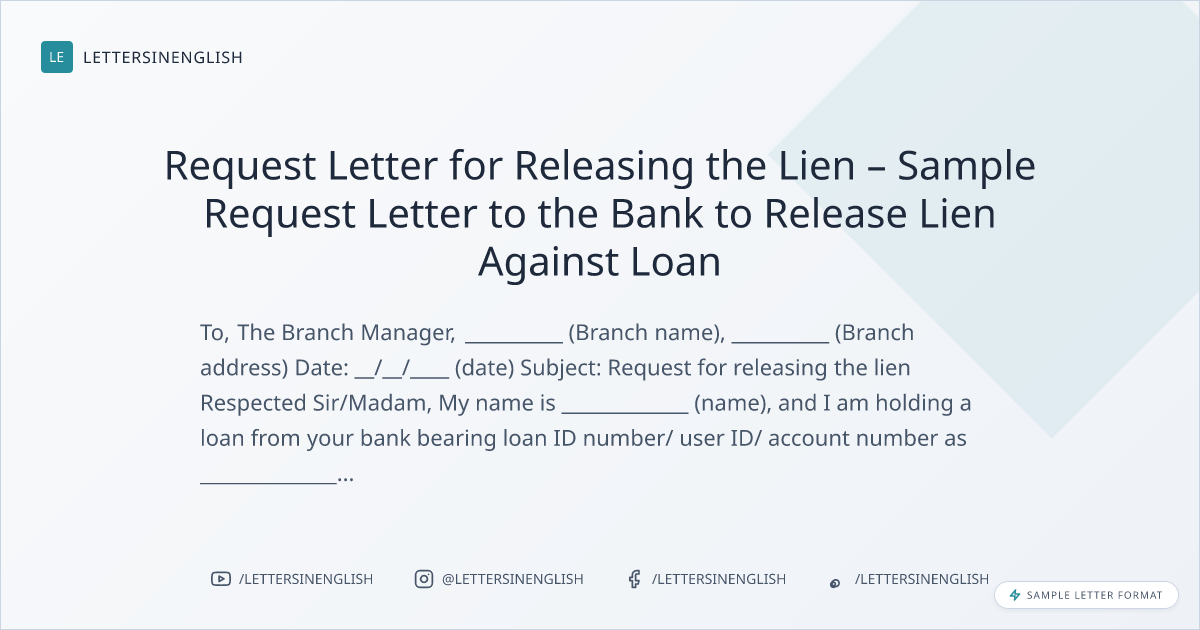 Request Letter for Releasing the Lien – Sample Request Letter to the ...