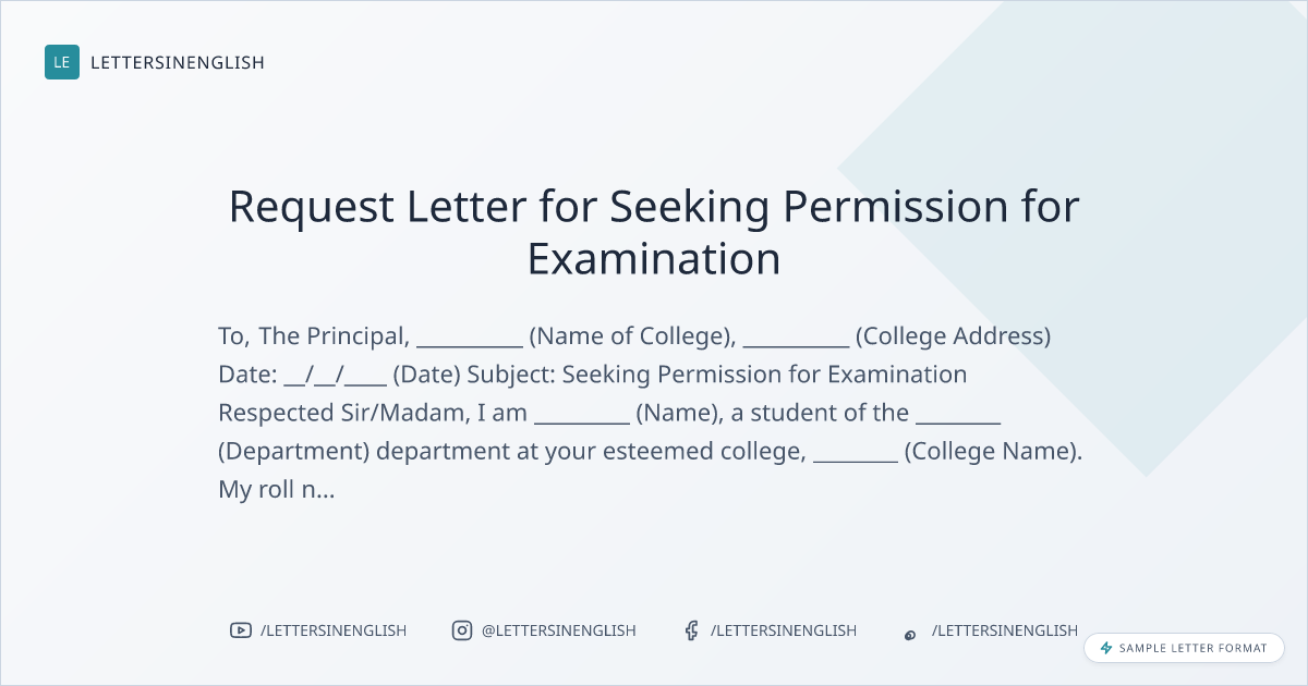 Request Letter for Seeking Permission for Examination | Letters in ...