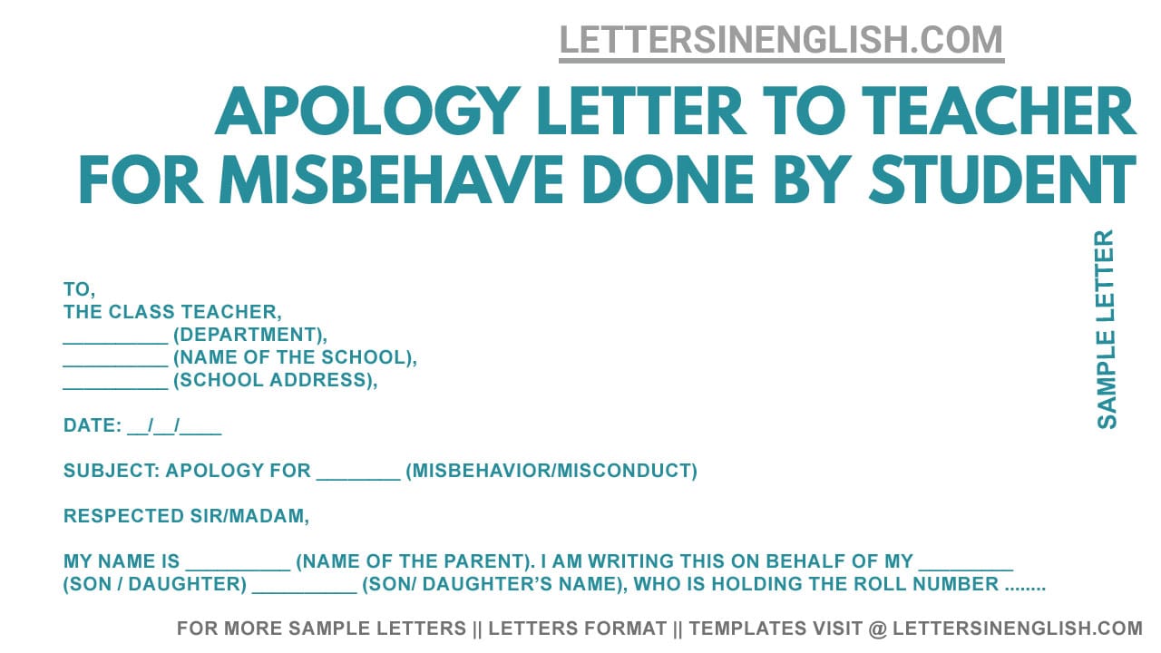 Apology Letter From Parents To Teacher For Misbehavior Done By Student Sample Letter 