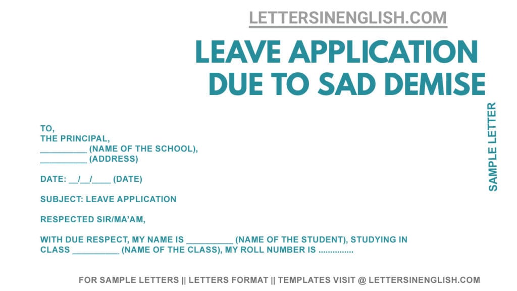 Leave Application in School Due to Demise - Letters in English