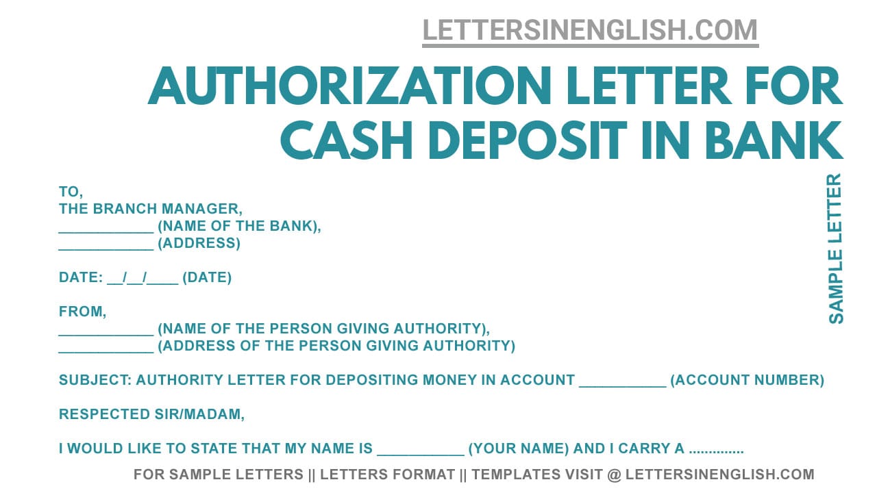 Letter Of Authorization To Deposit Money In Bank Sample Authorization